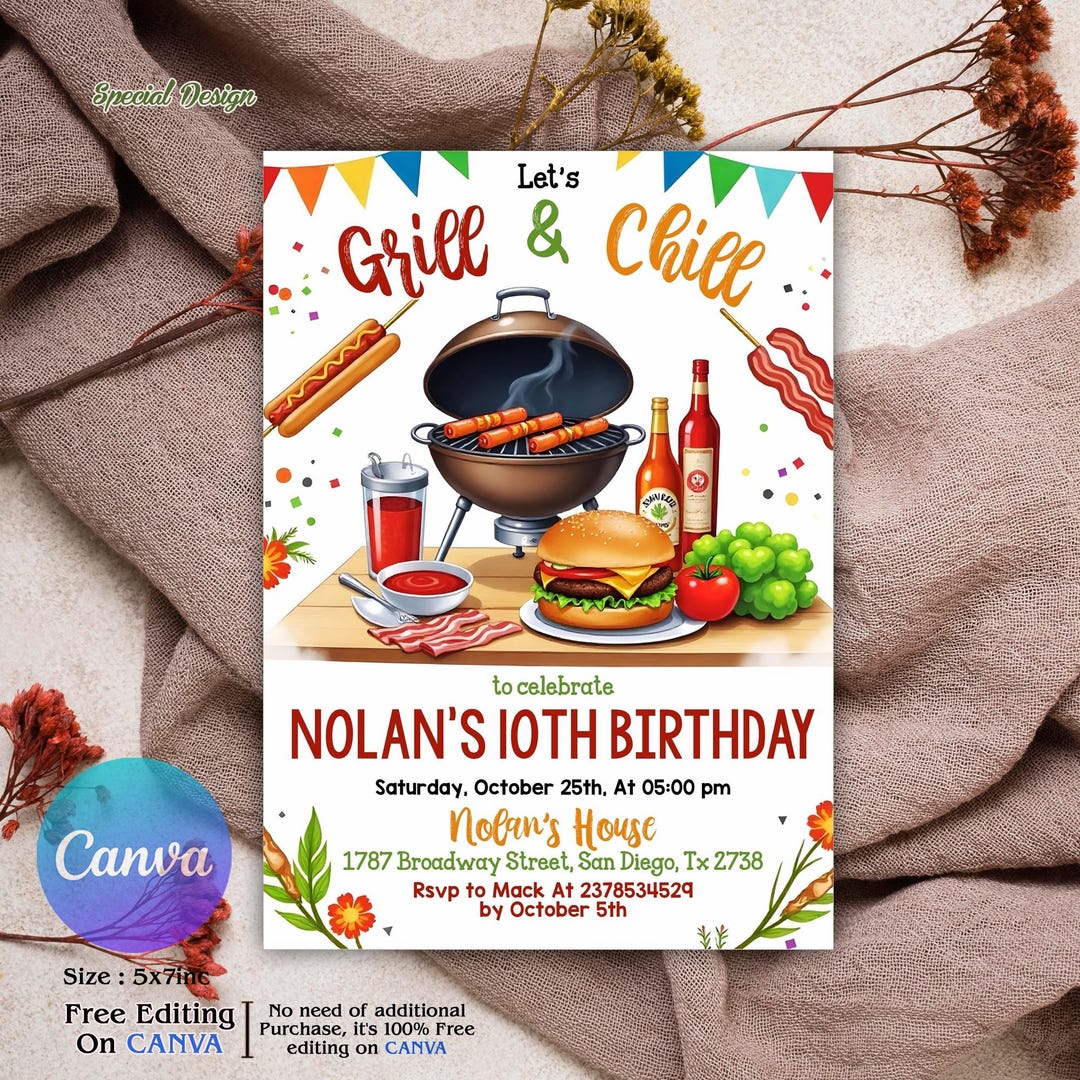Editable Barbeque Birthday Invitation, Bbq Birthday Invitation, Bbq ...