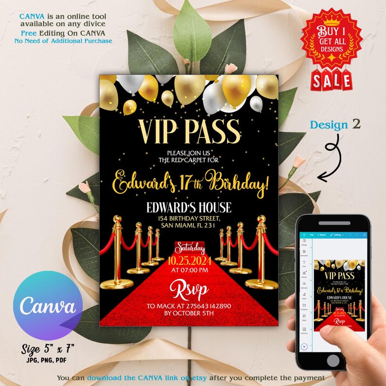 Editable Red Carpet Invitation, Red Carpet Birthday Party Invitation ...