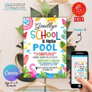 Goodbye School Hello Pool Invitation Template, Printable End of School ...