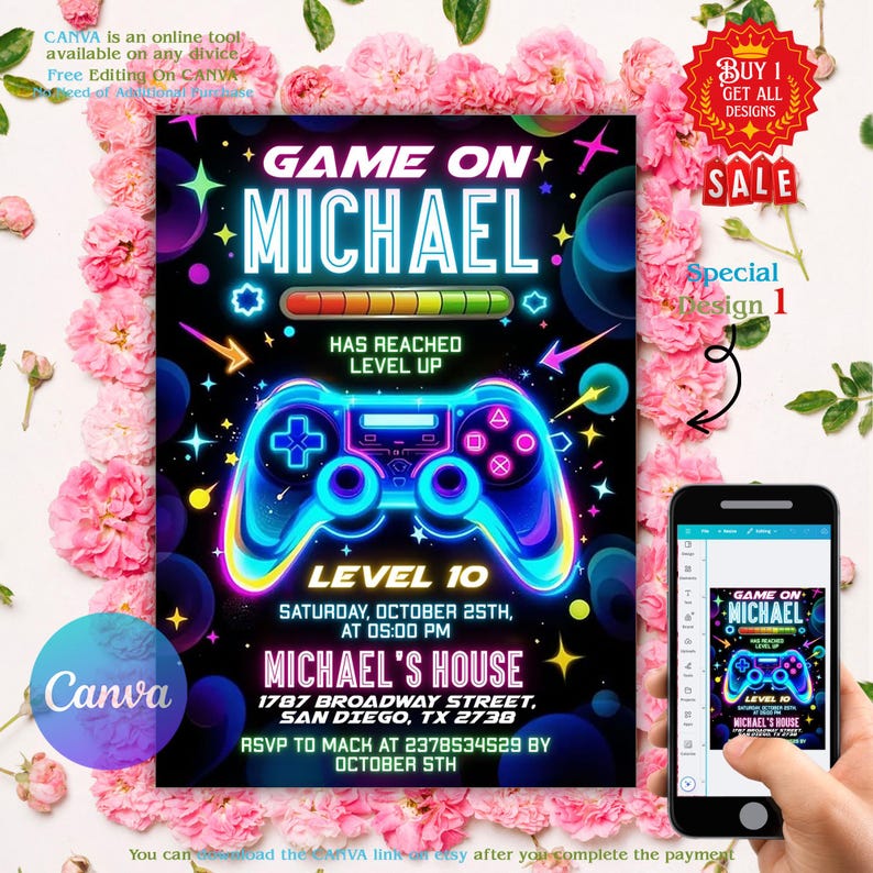 Video Game Birthday Party Invitation, Level up Birthday Invite, Arcade ...