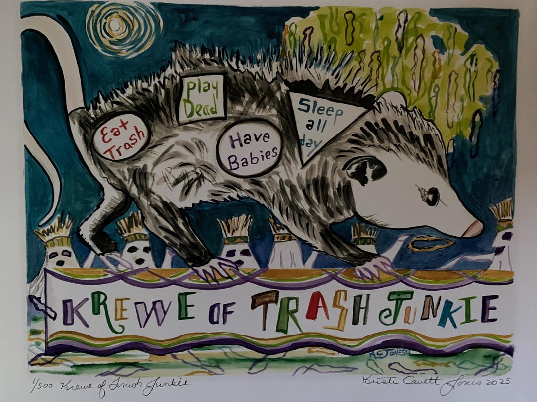 Krewe of Trash Junkie | 11 X 14 Inch Watercolor PRINT by Louisiana ...
