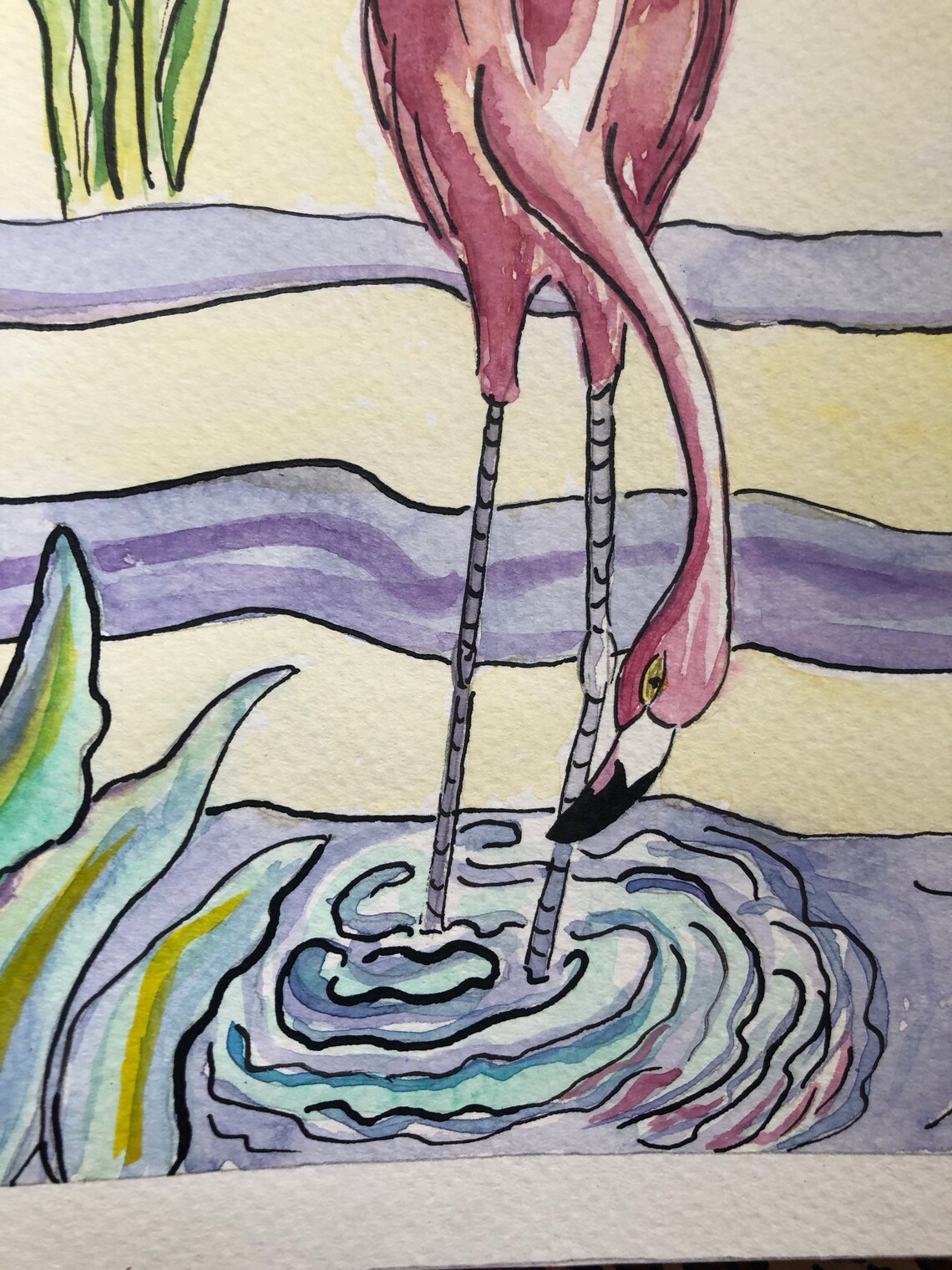 Sassy Flamingo mixed media painting tropical bird art | Etsy