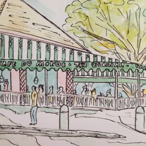 Cafe Du Monde - Print of Watercolor and Ink Painting by Louisiana ...