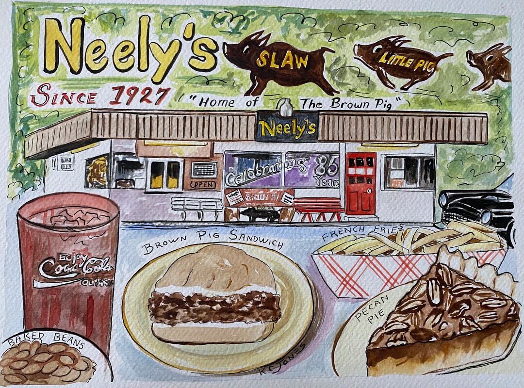 Neely’s | Signed Print of Watercolor & Ink Painting Marshall Texas ...