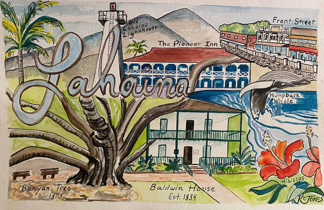 Lahaina | 12 X 18 Inch Watercolor PRINT by Artist Kristi C Jones | Maui ...