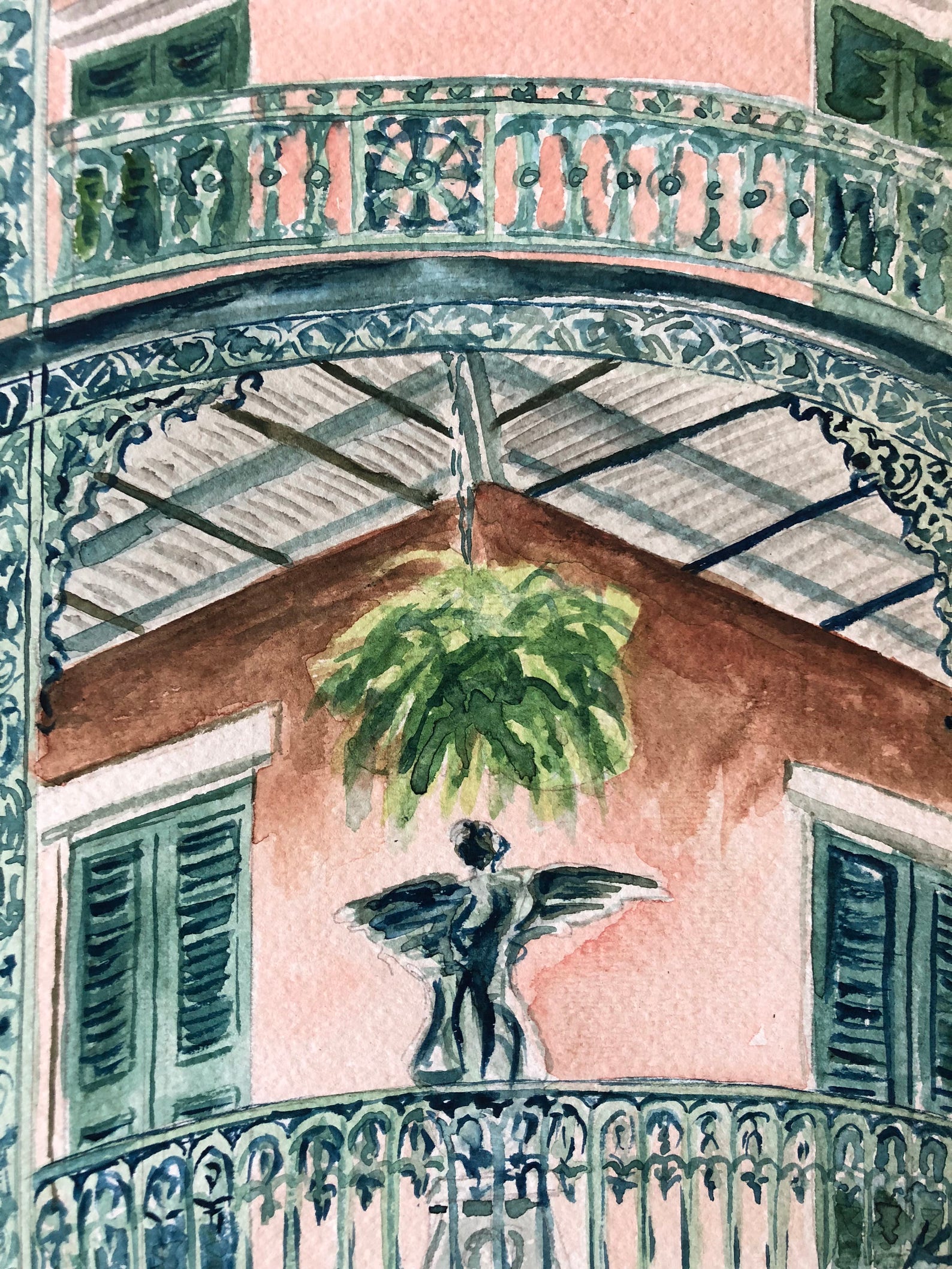 Angel on the Balcony 8 X 10 Signed Watercolor Painting French - Etsy