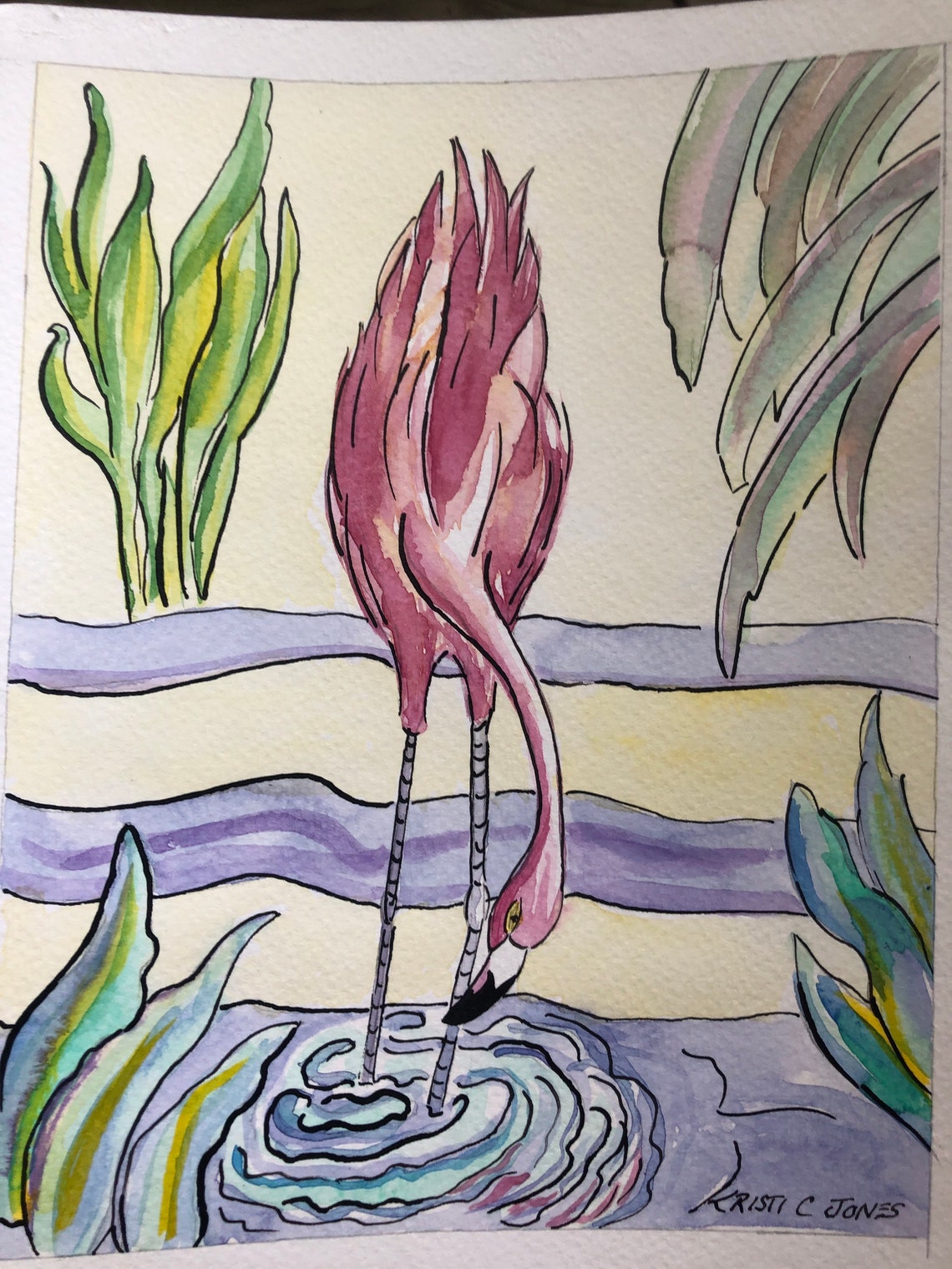 Sassy Flamingo Mixed Media Painting Tropical Bird Art - Etsy