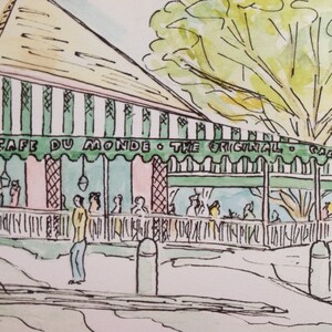 Cafe Du Monde - Print of Watercolor and Ink Painting by Louisiana ...
