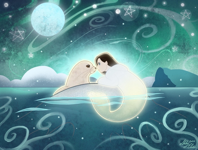Seal and Selkie Ocean Celtic Mythology Fantasy Art Print (digital ...
