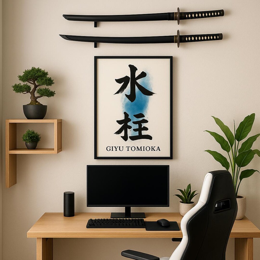 Giyu Tomioka Water Hashira Wall Art – Japanese Sumi-e Style | Demon ...