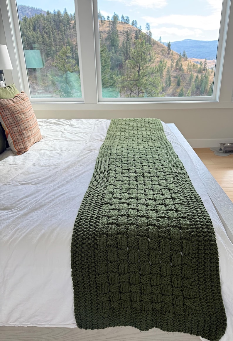 Evergreen Basketweave Bed Runner - Knitting Pattern - Fall Decor ...