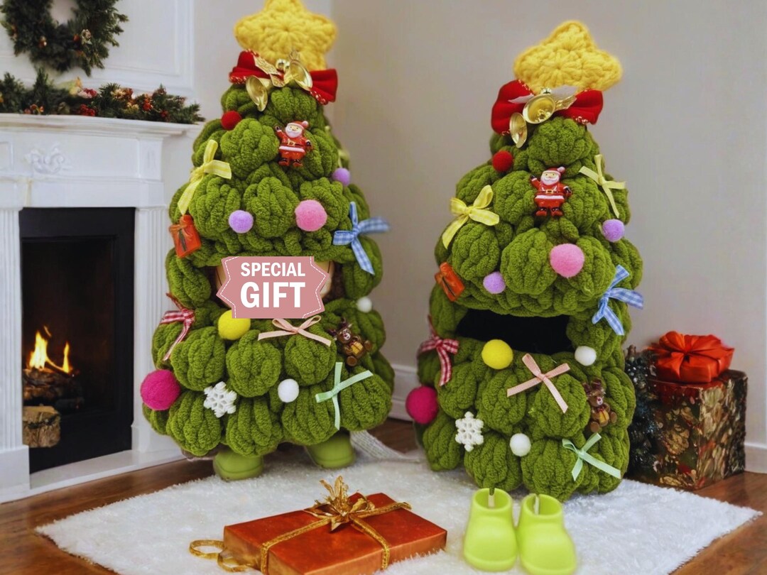 Hand-knit Christmas Tree Outfit for 17cm Dolls Fits Labubu Size Holiday ...