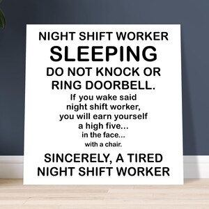 Night Shift Worker PVC Print Door Sign - Do Not Knock - Funny Home ...