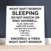 Night Shift Worker PVC Print Door Sign - Do Not Knock - Funny Home ...