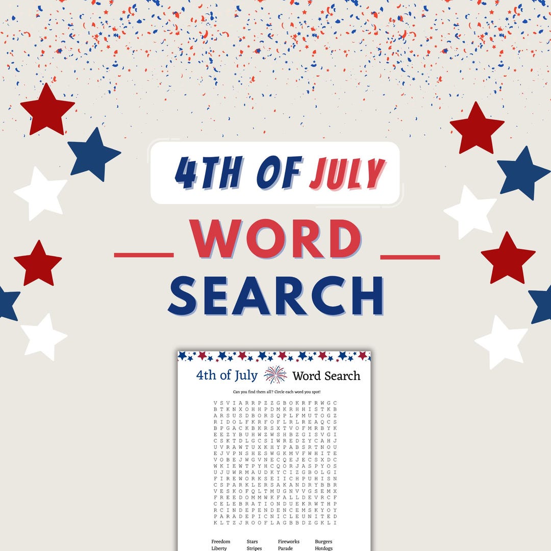 4th of July Word Search Printable, Independence Day Puzzle, Patriotic ...