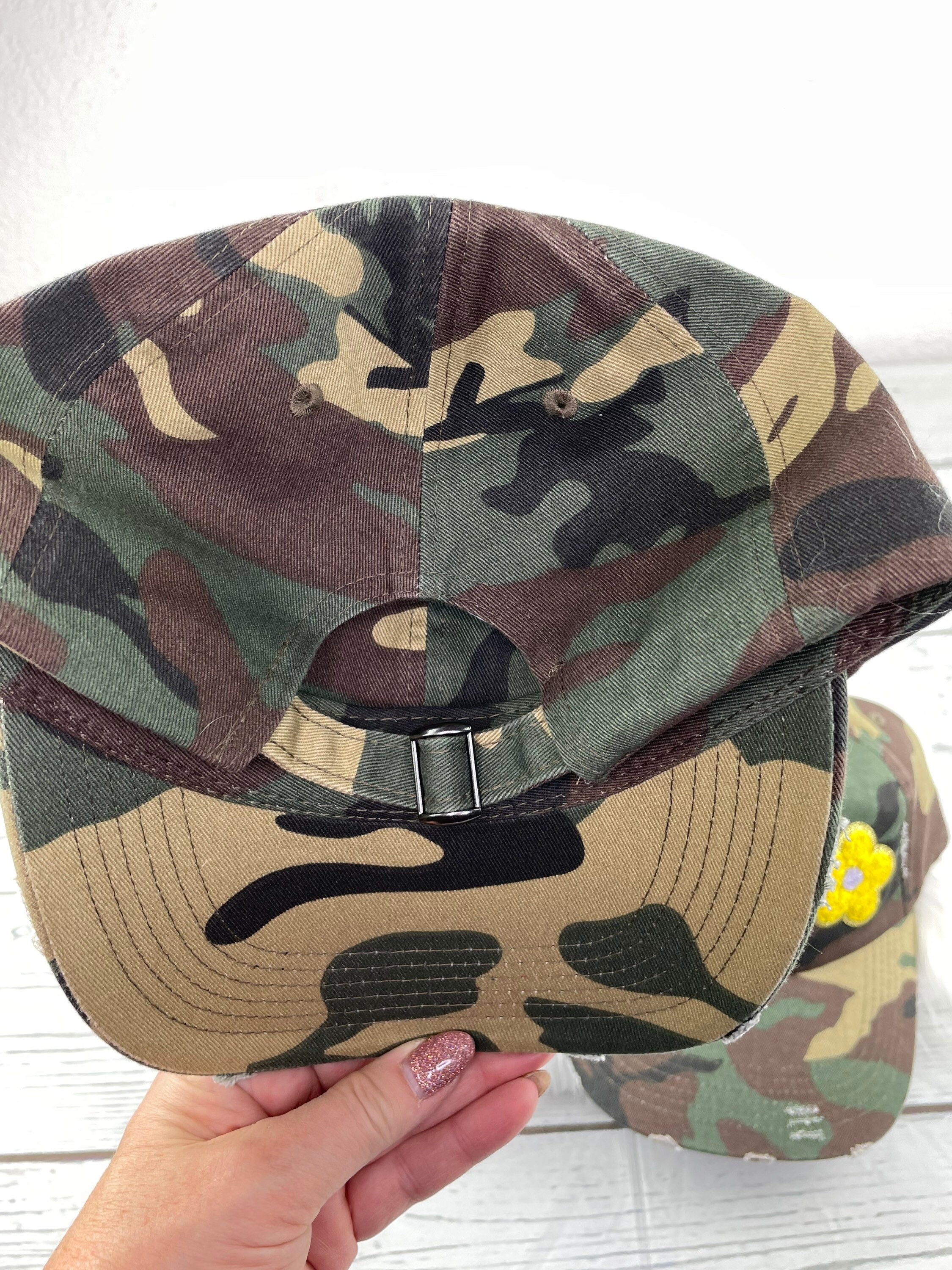 Dark Green Camouflage Baseball Hat - Neon Chenille Patch - Unisex ...