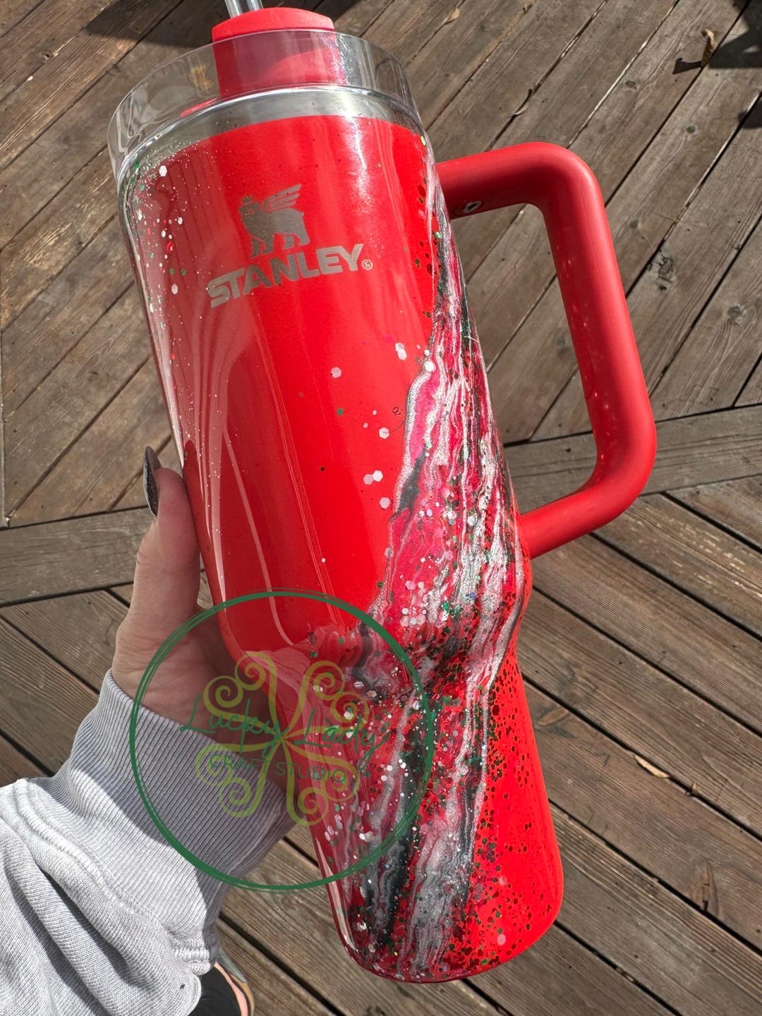 READY TO SHIP Stanley Target Red Christmas 40oz Opal Marble Glitter ...