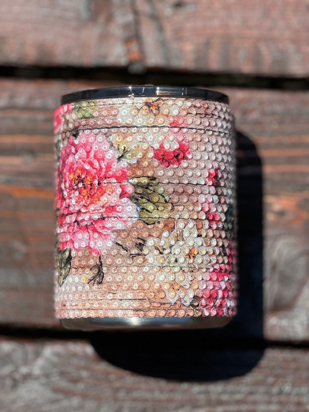 READY TO SHIP - Pink Floral Split Rhinestone 12oz Tumbler - Pink and ...