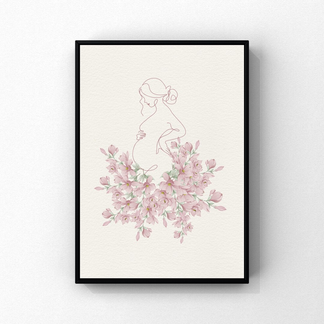 Blush Floral Pregnancy Line Art – Digital Download | Minimalist ...