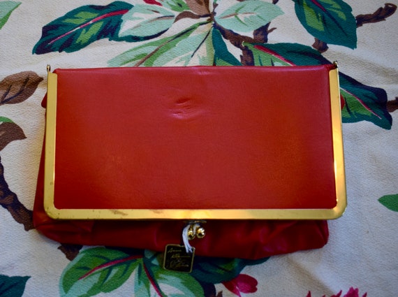 1970s 80s Red Leather ' Klein 'Box Bag - Travel Cosme… - Gem