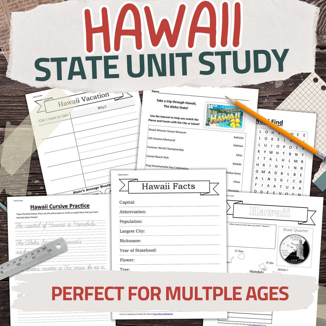 Hawaii State Worksheet Pack: Printable Geography and History Unit Study ...