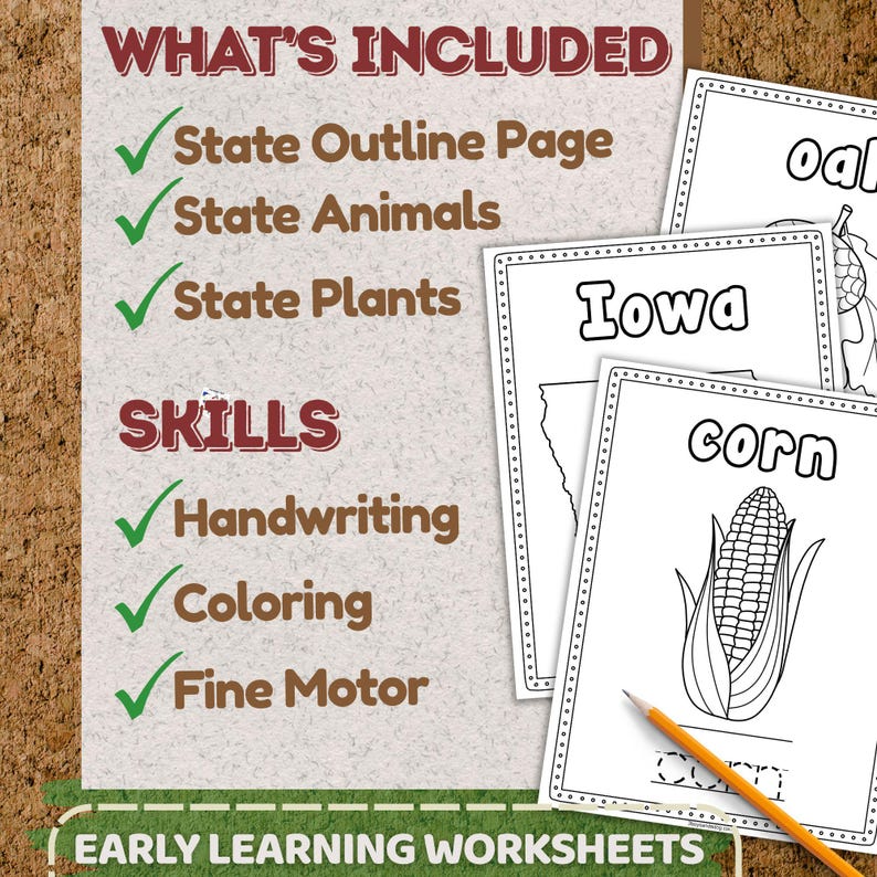 Iowa Preschool Worksheets | State Symbols Prek Kindergarten Social ...