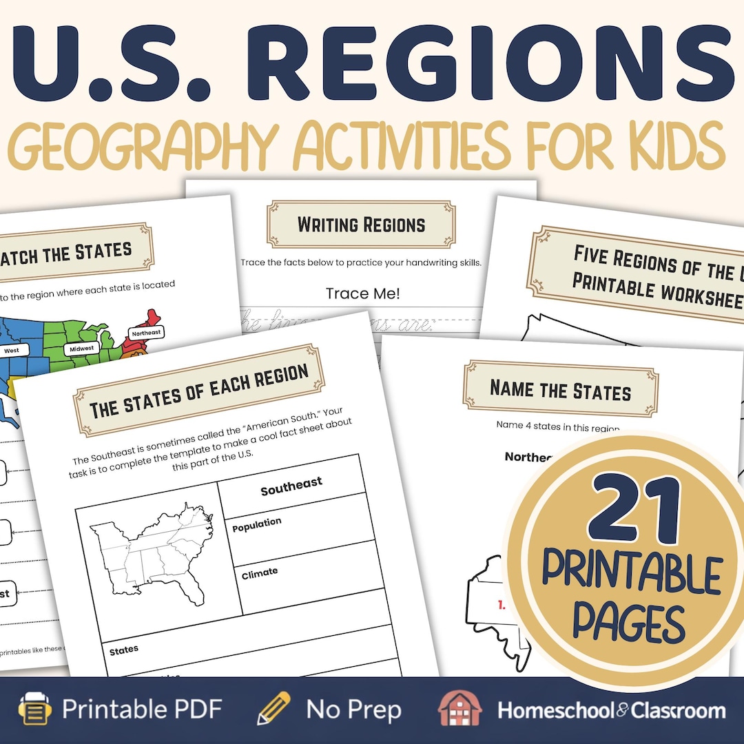 US Regions Worksheets | Five Regions of the United States Activity Pack ...