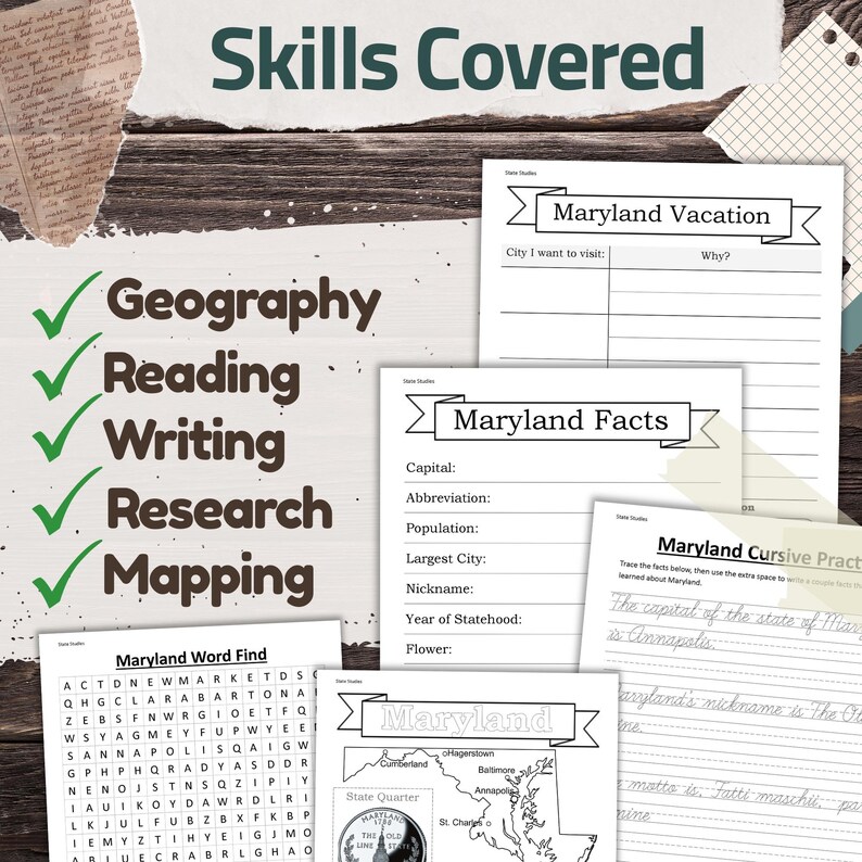 Maryland State Worksheet Pack: Printable Geography and History Unit ...