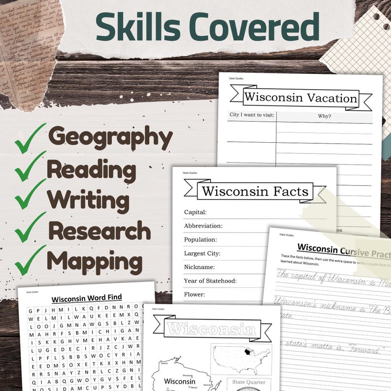 Wisconsin State Worksheet Pack: Printable Geography and History Unit ...