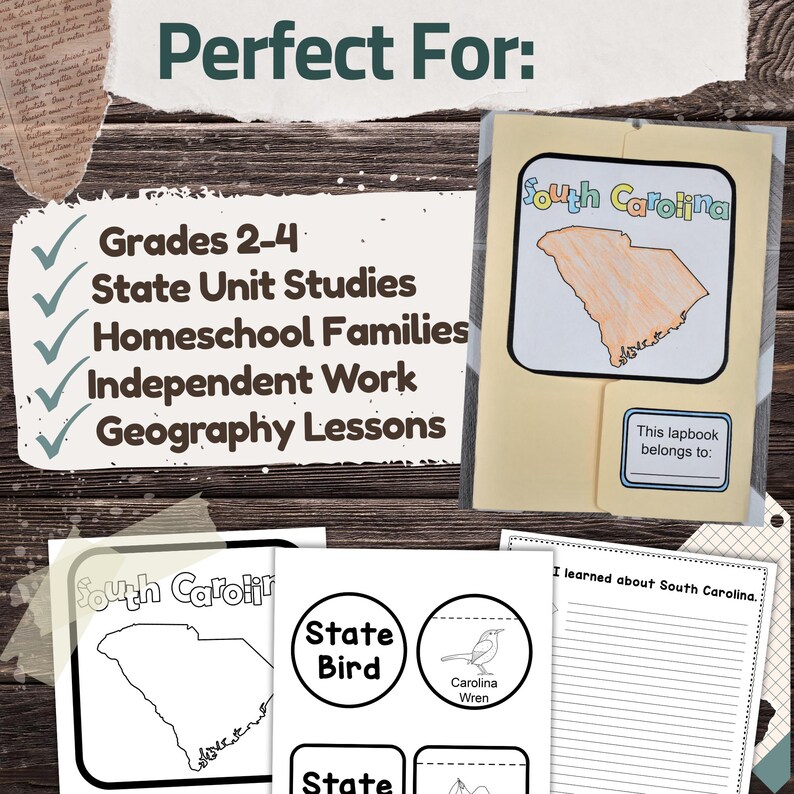 South Carolina State Lapbook: Printable Geography and History Notebook ...
