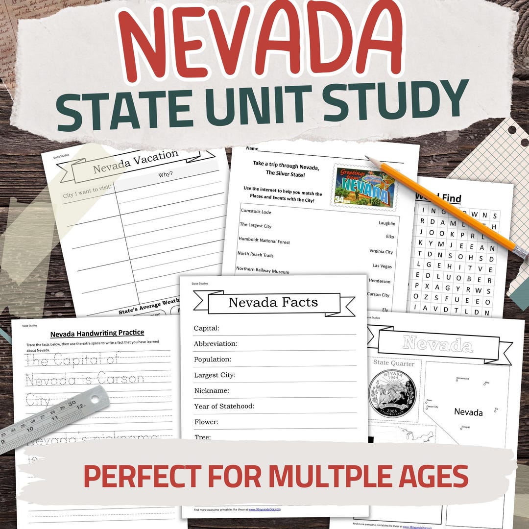 Nevada State Worksheet Pack: Printable Geography and History Unit Study ...