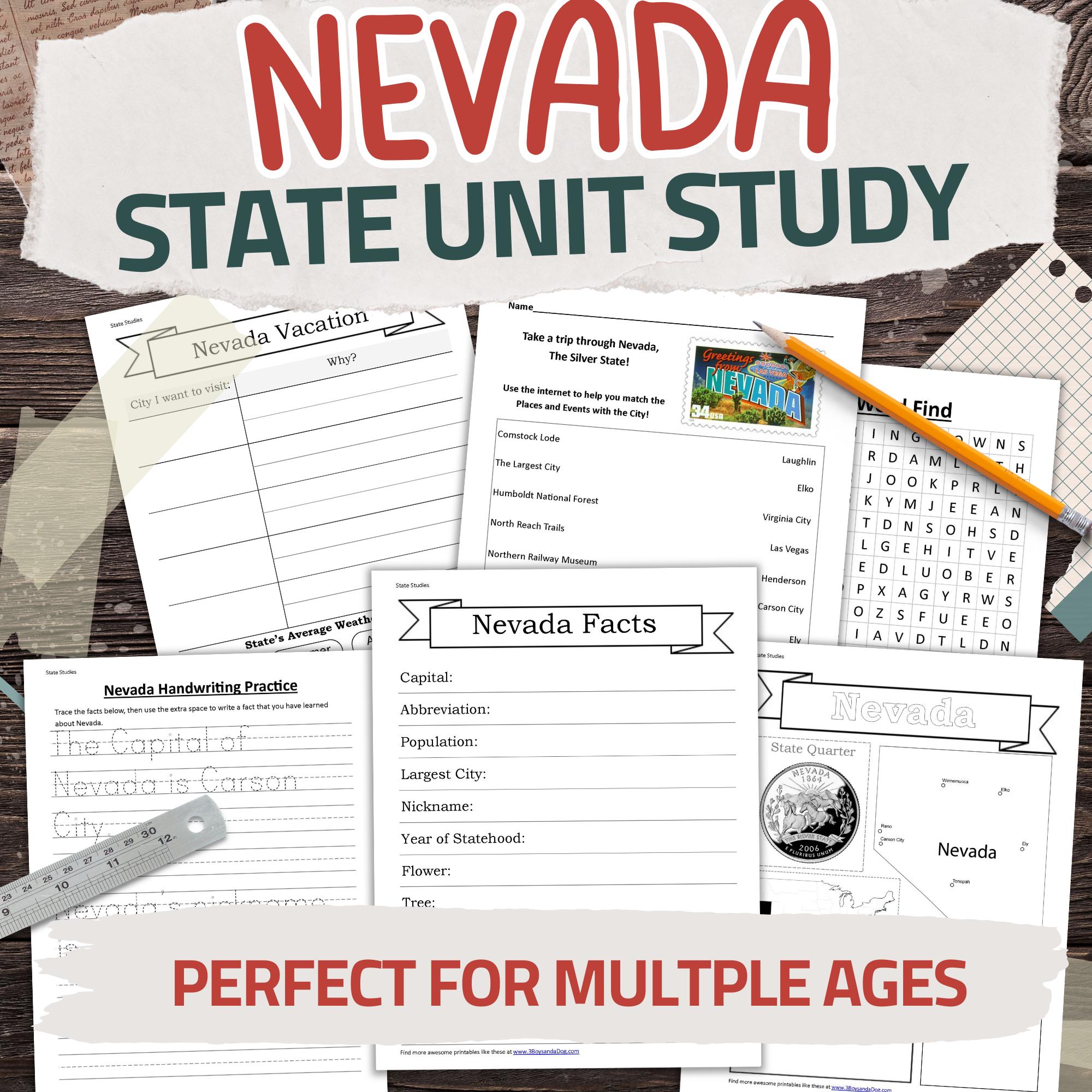 Nevada State Worksheet Pack: Printable Geography and History Unit Study ...