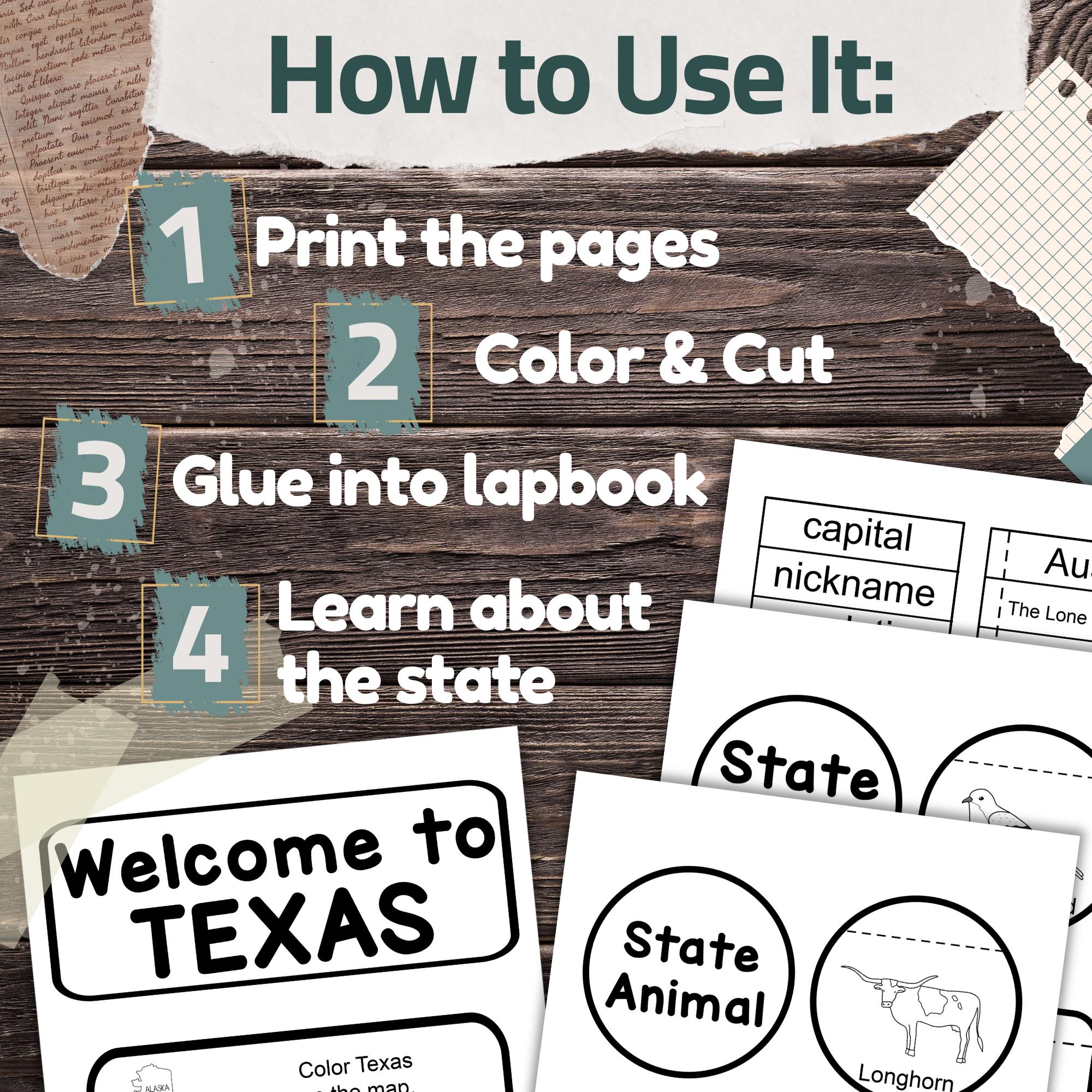 Texas State Lapbook: Printable Geography and History Notebook Pages ...