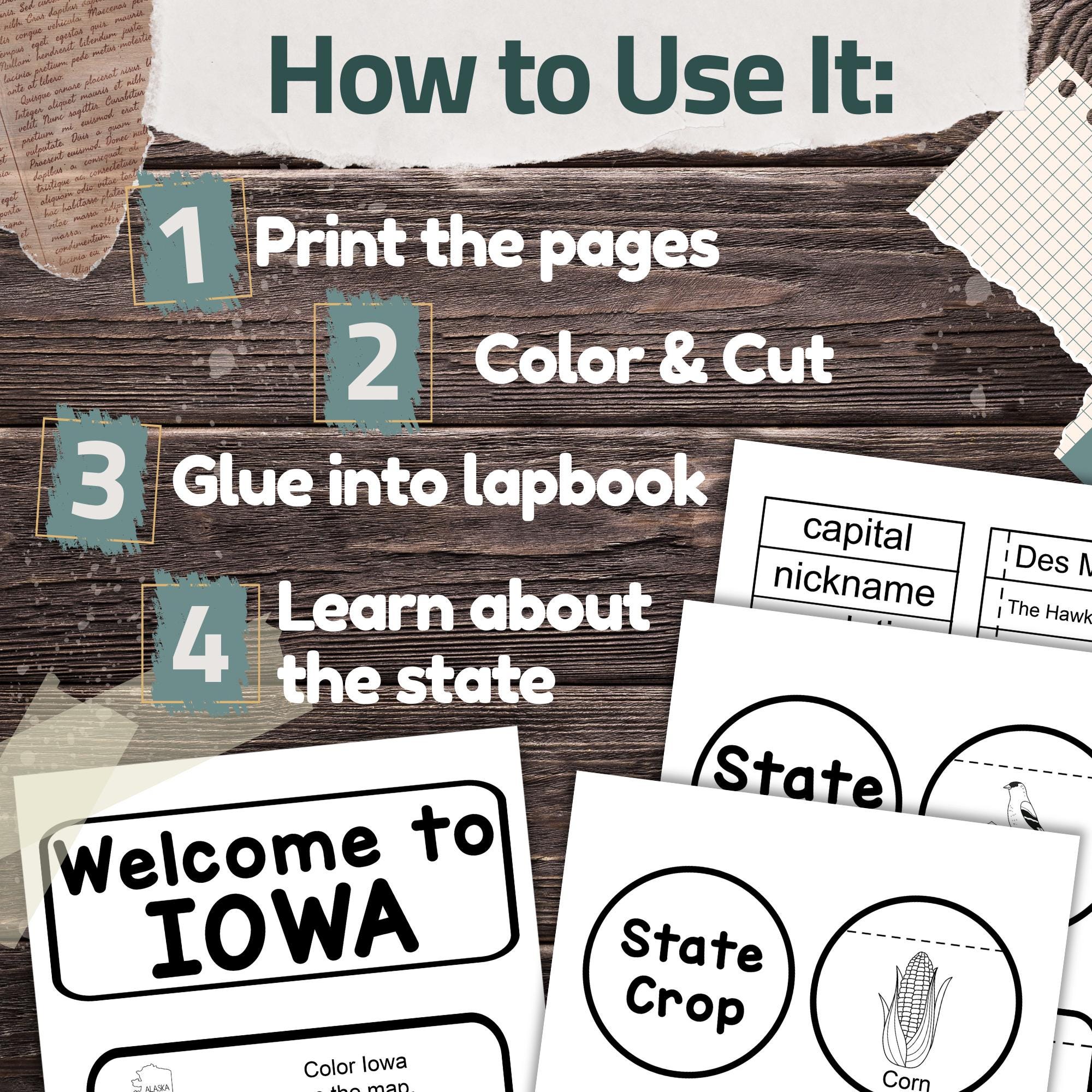 Iowa State Lapbook: Printable Geography and History Notebook Pages Pack ...