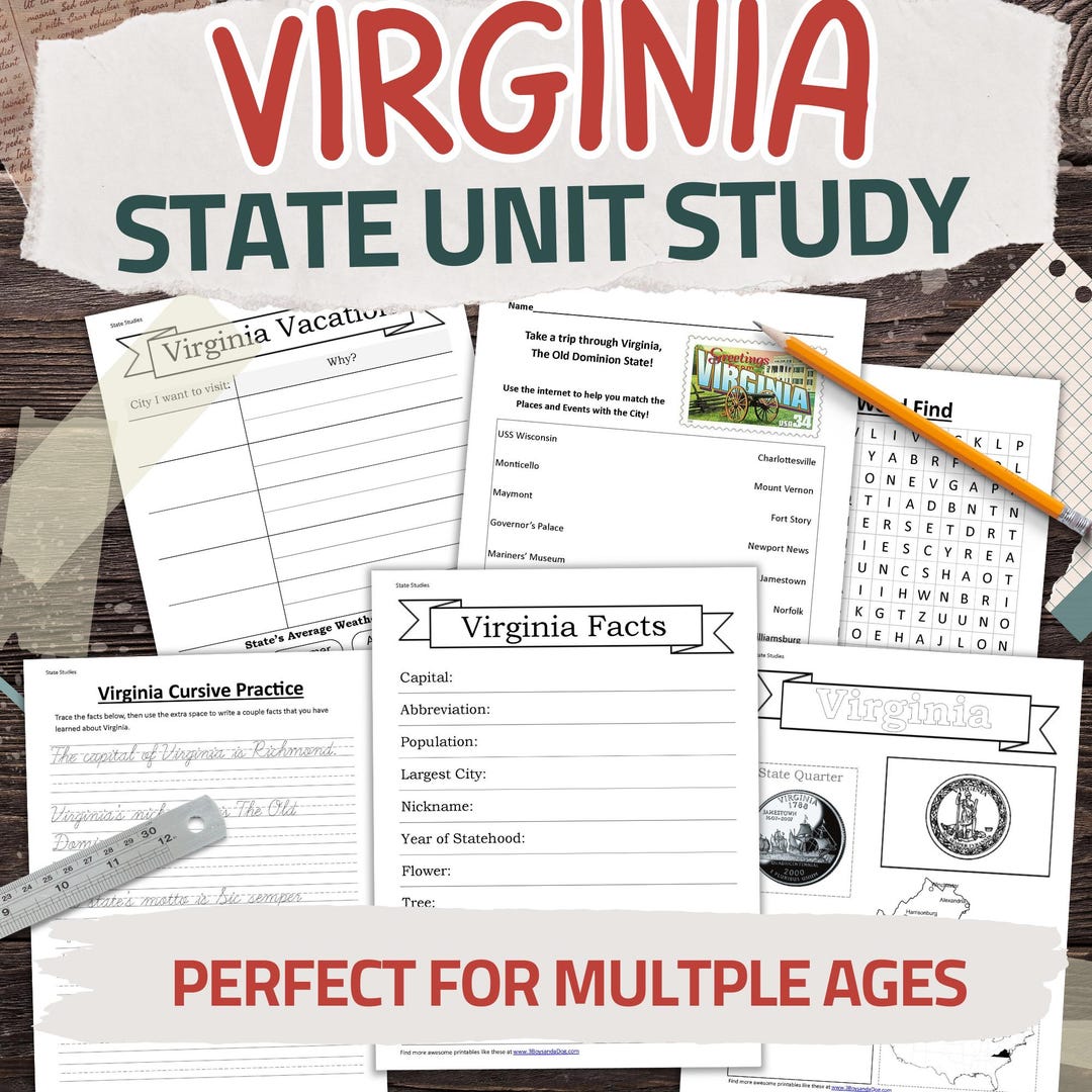 Virginia State Worksheet Pack: Printable Geography and History Unit ...