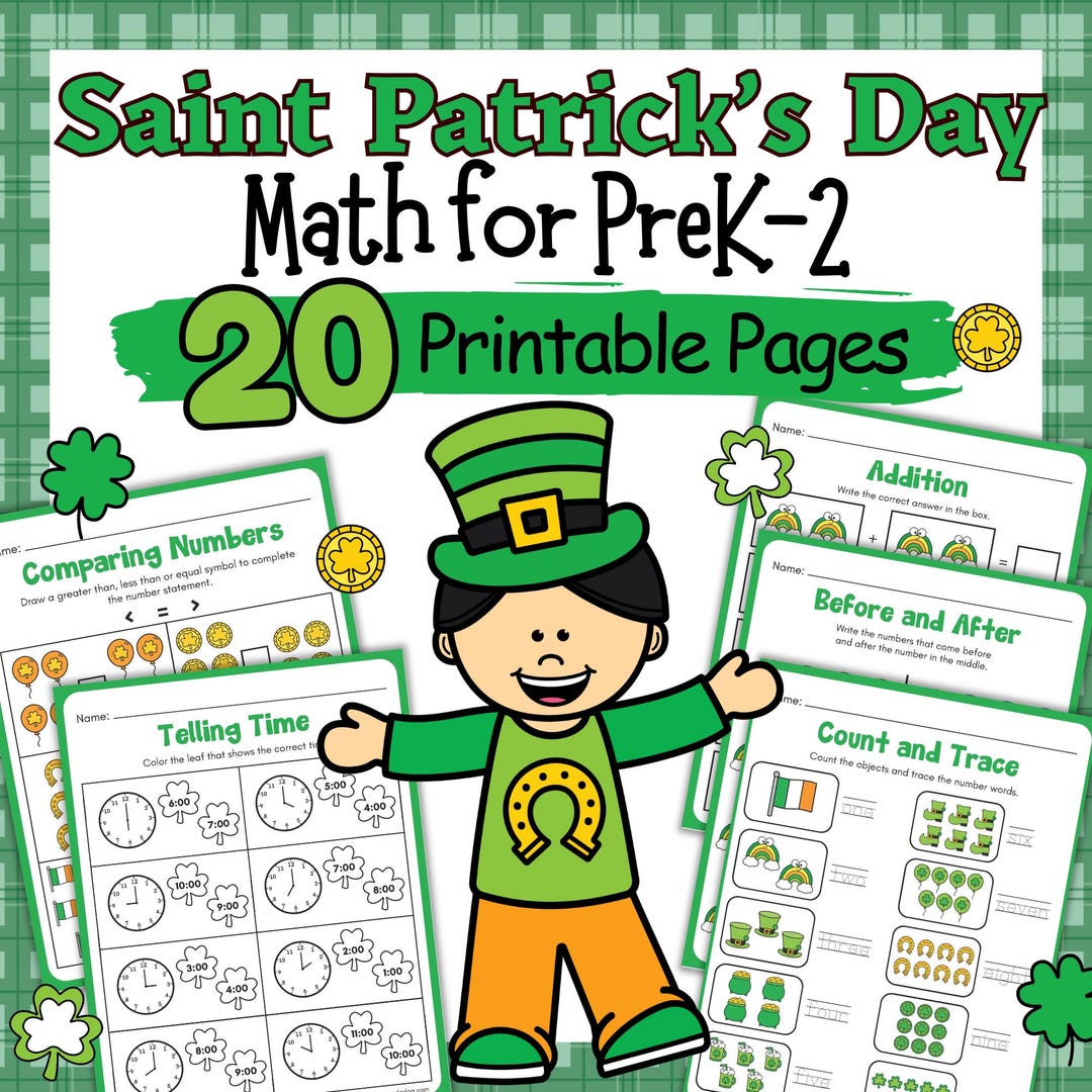 Saint Patrick Math Worksheets Set of Easy Activities for Preschool ...
