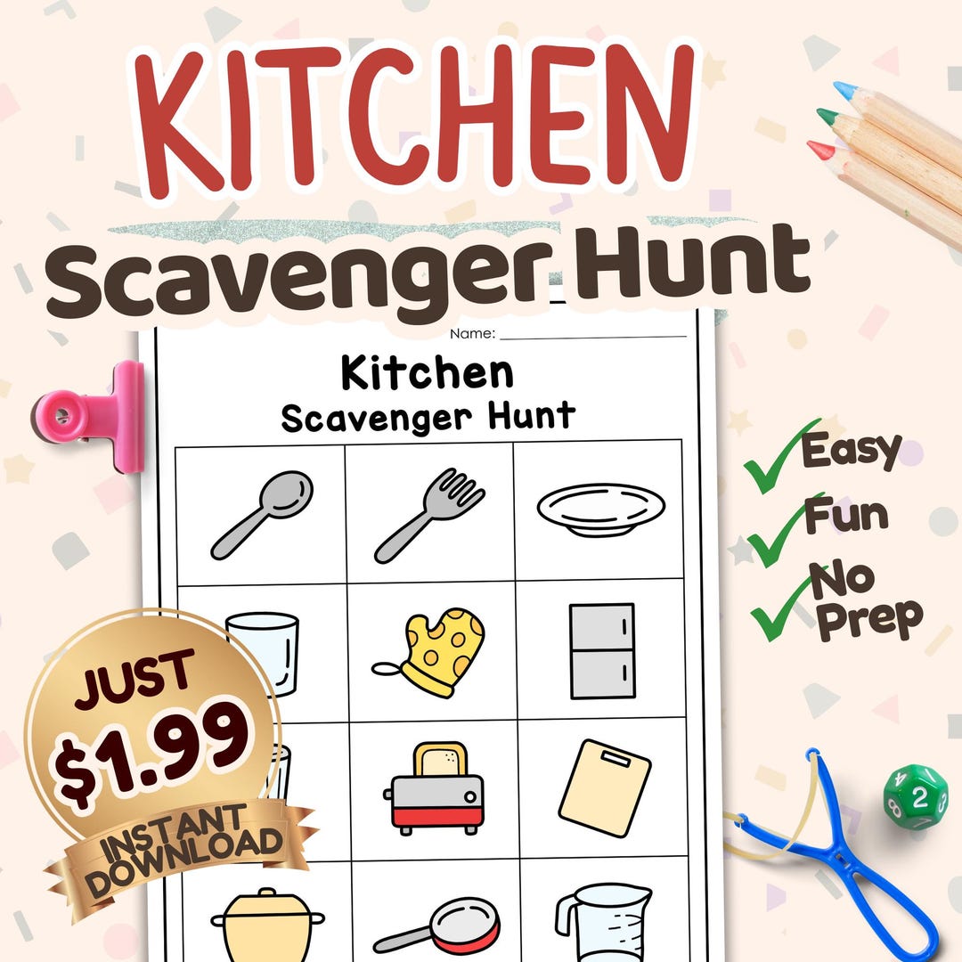 Kitchen Easy Scavenger Hunt Printable | Kids Activity | No Prep Game - Etsy