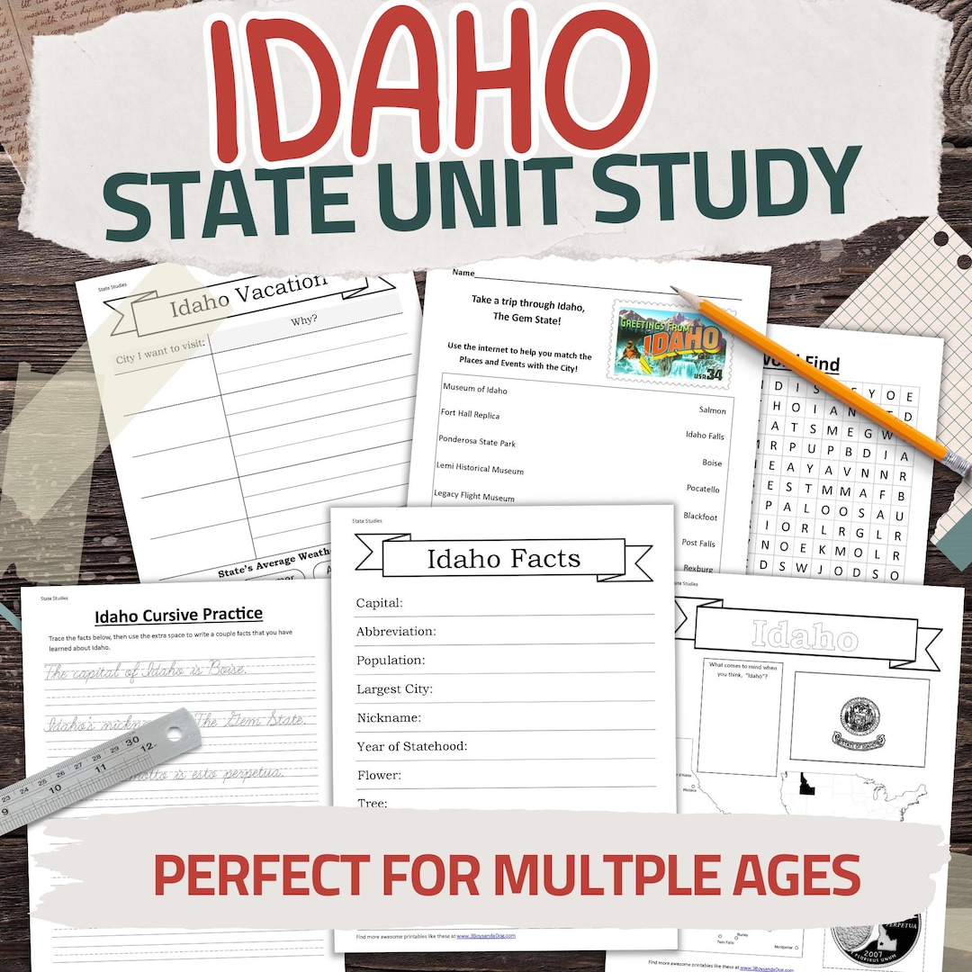 Idaho State Worksheet Pack: Printable Geography and History Unit Study ...