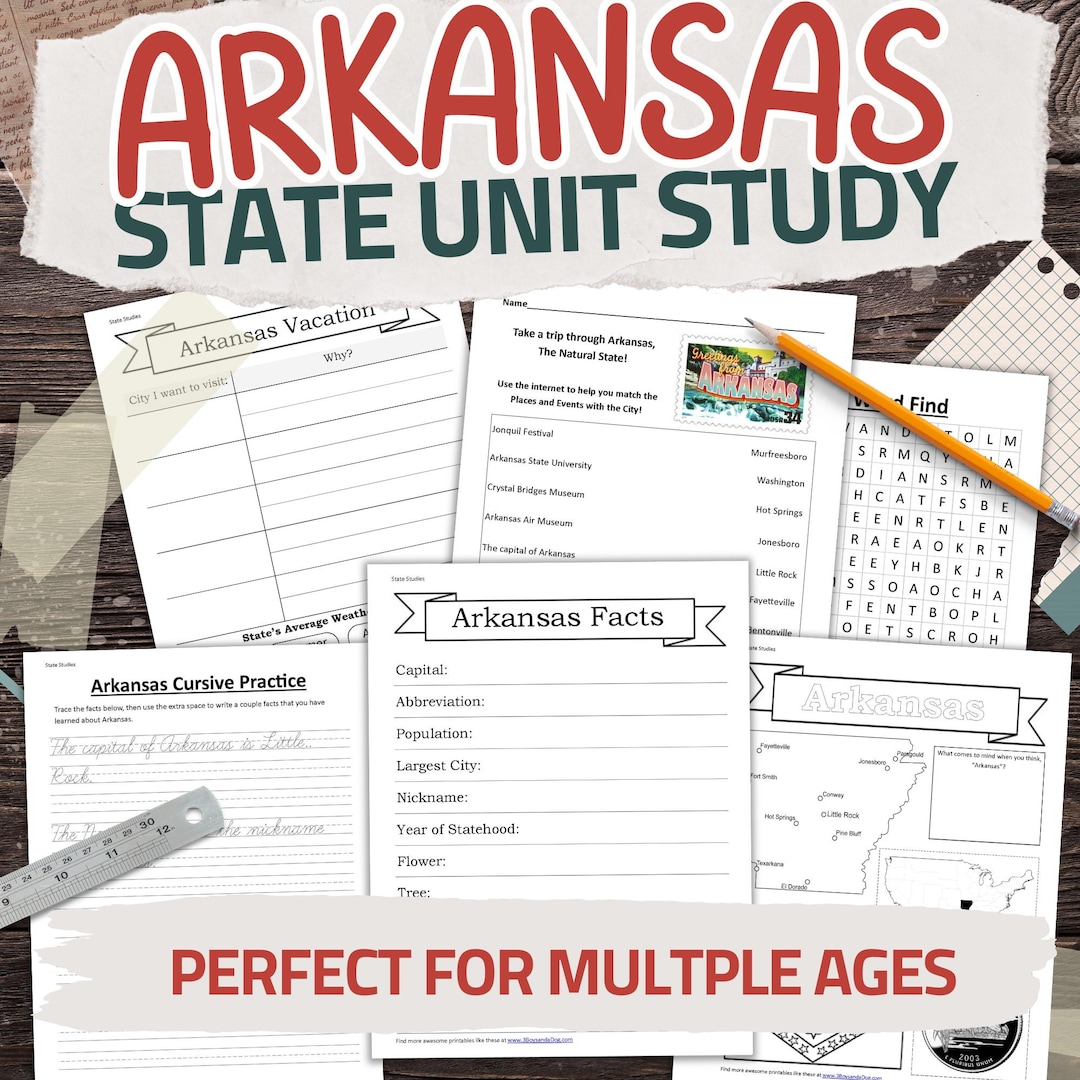 Arkansas State Worksheet Pack: Printable Geography and History Unit ...
