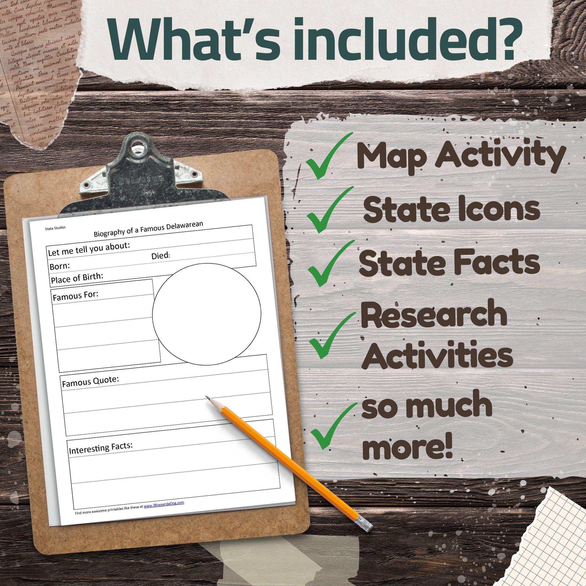 Delaware State Worksheet Pack: Printable Geography and History Unit ...