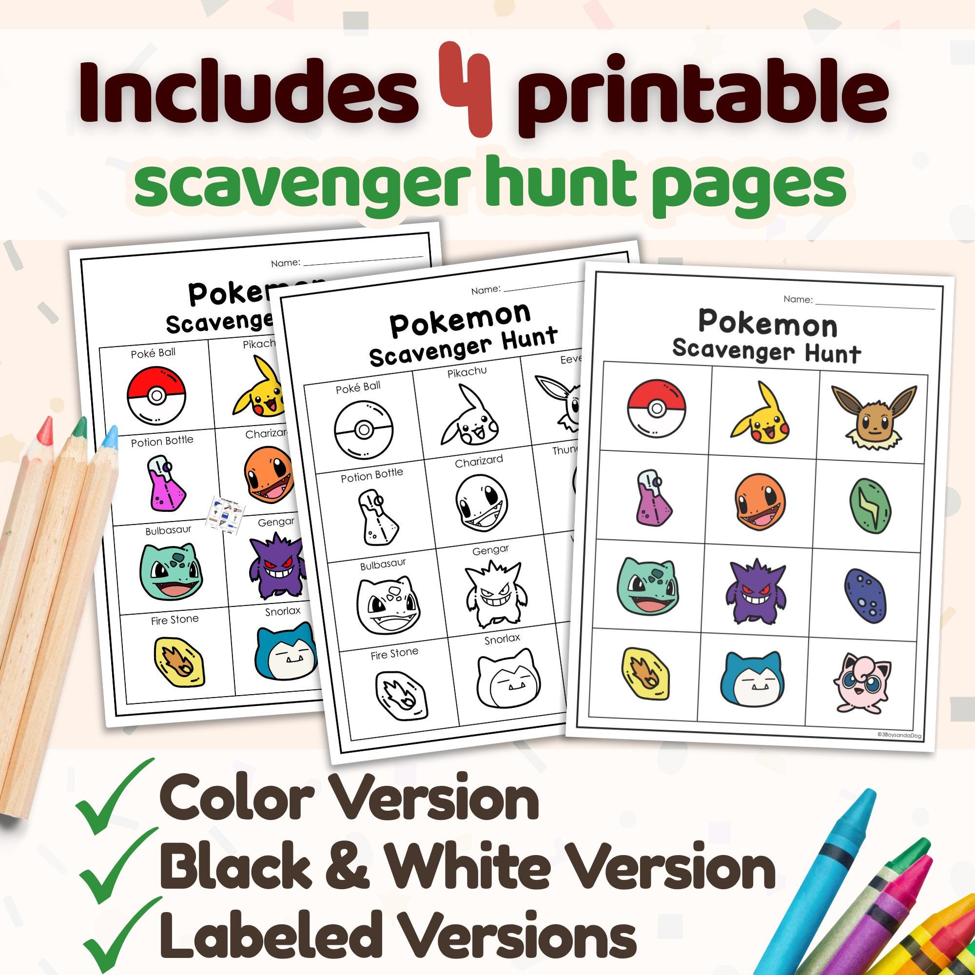 Pokemon Easy Scavenger Hunt Printable | Kids Activity | No Prep ...