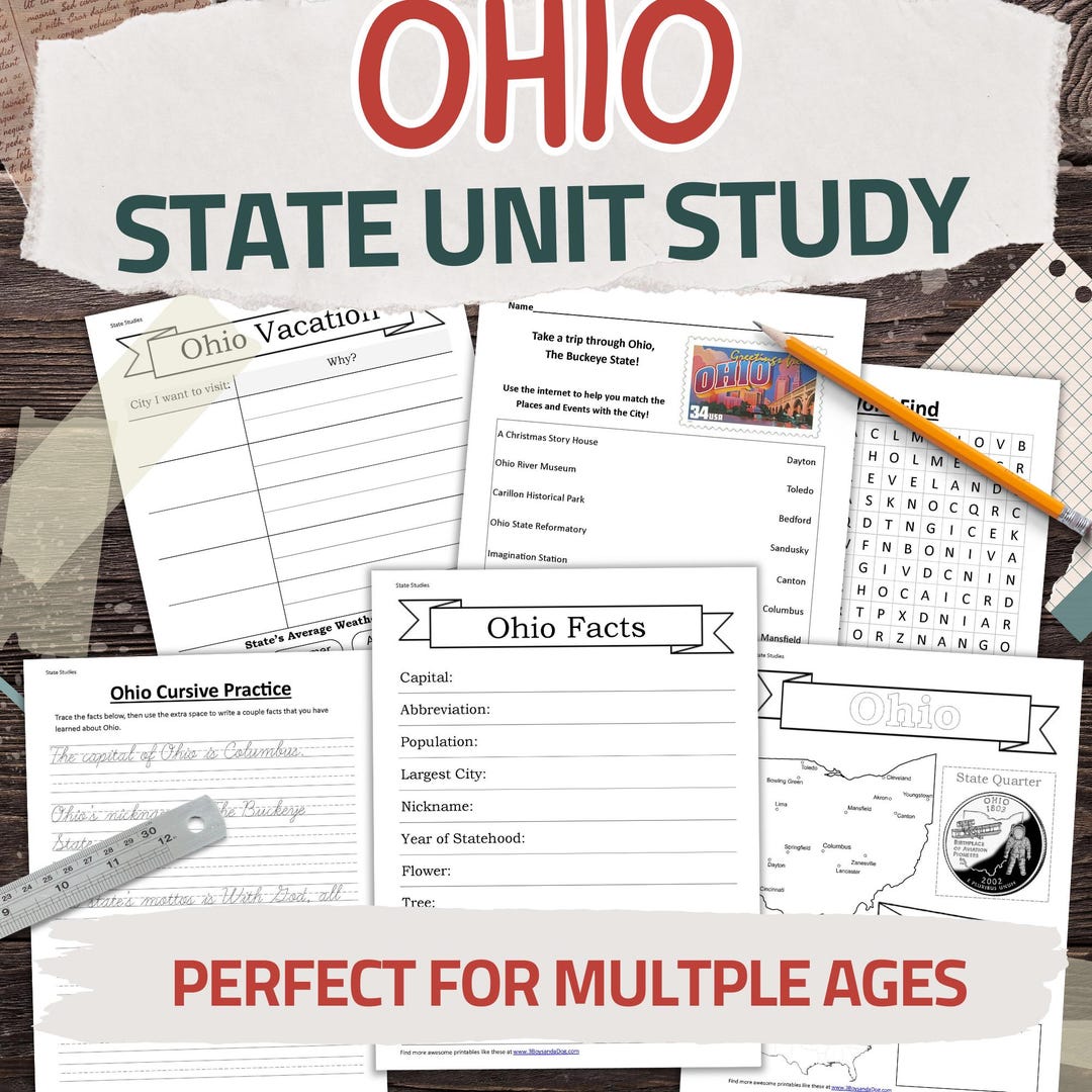 Ohio State Worksheet Pack: Printable Geography and History Unit Study ...