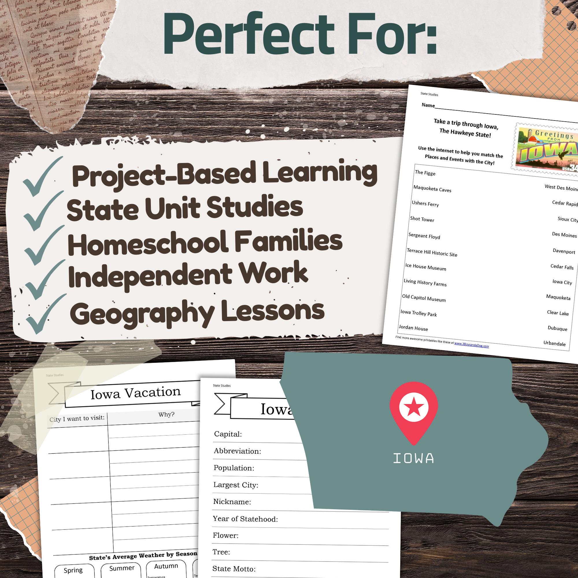Iowa State Worksheet Pack: Printable Geography and History Unit Study ...