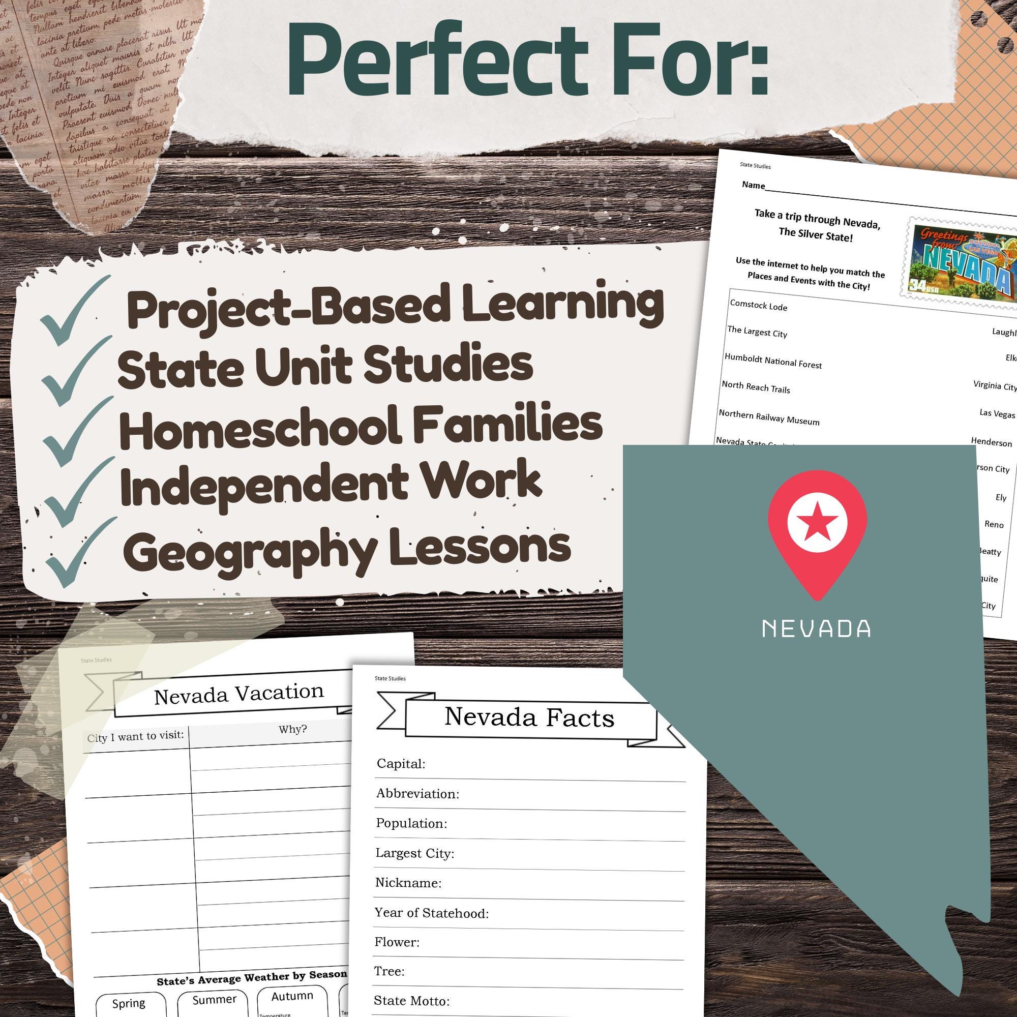 Nevada State Worksheet Pack: Printable Geography and History Unit Study ...