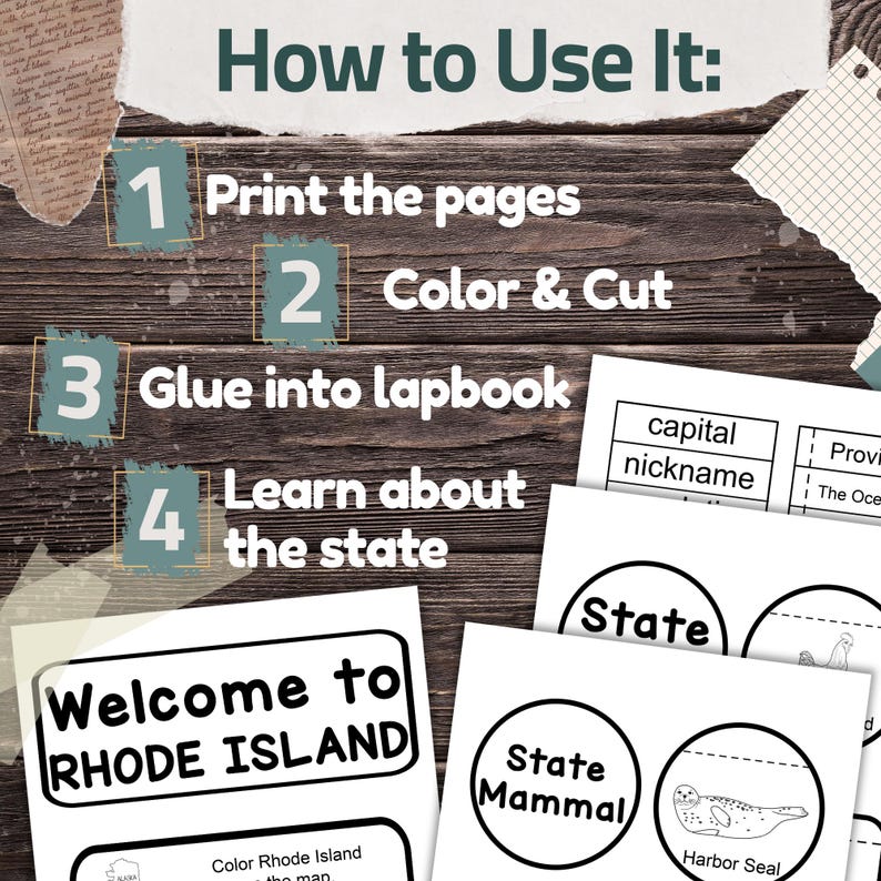 Rhode Island State Lapbook: Printable Geography and History Notebook ...