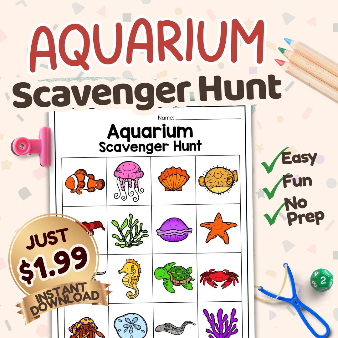 Aquarium Easy Scavenger Hunt Printable | Kids Activity | No Prep Game ...
