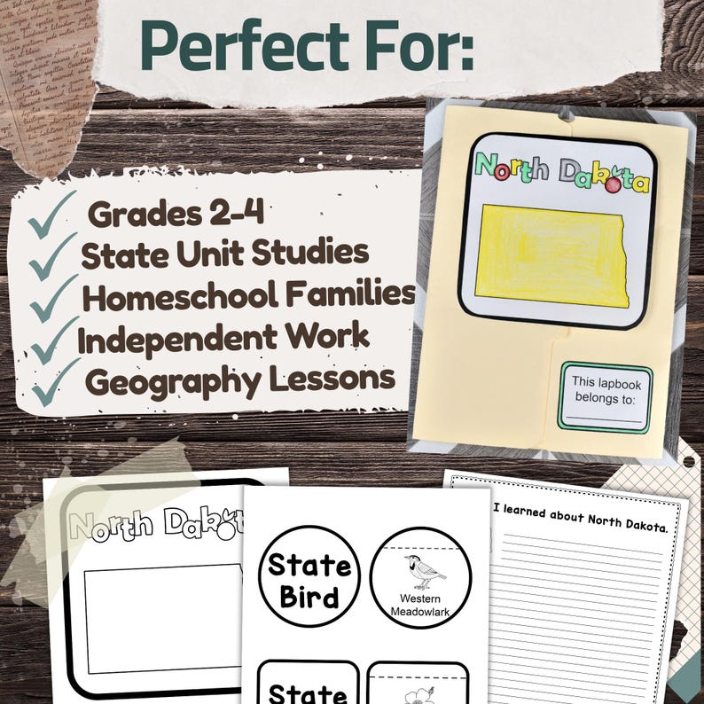 North Dakota State Lapbook: Printable Geography and History Notebook ...