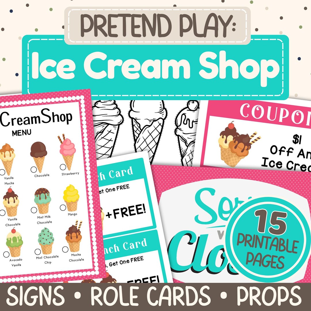 Ice Cream Pretend Play Set for Kids | Dramatic Play Creamery Shop ...