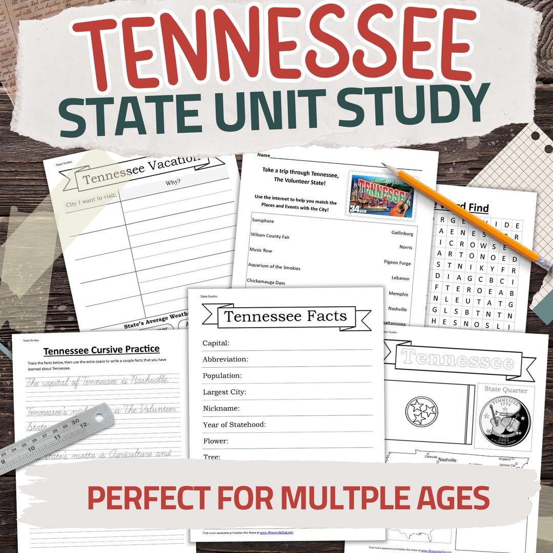 Tennessee State Worksheet Pack: Printable Geography and History Unit ...