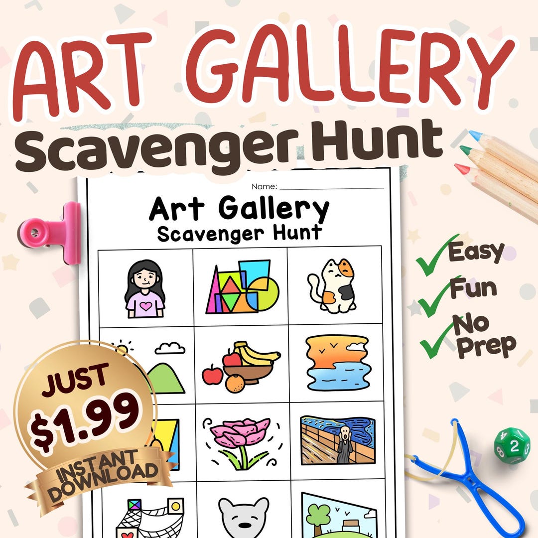 Art Gallery Easy Scavenger Hunt Printable | Kids Activity | No Prep ...